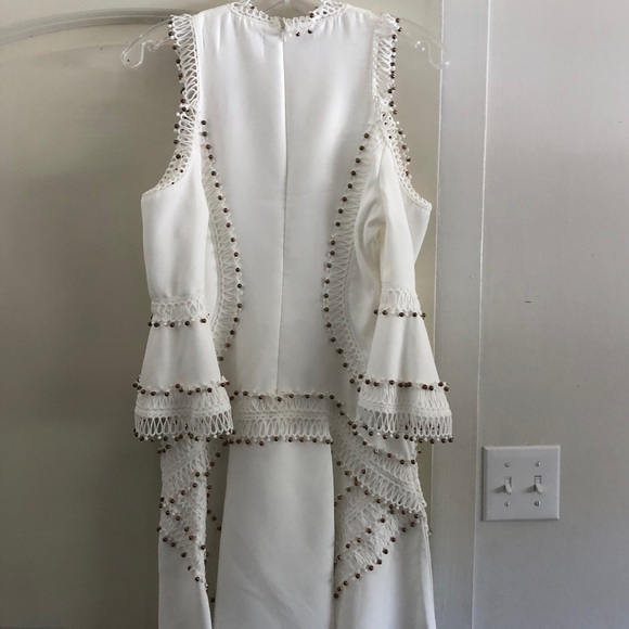 Dresses | Latistie By Amy White Gold Beaded Cold Shoulder Dress Mock ...